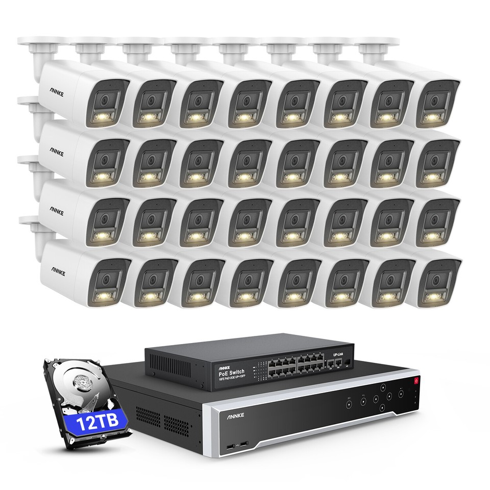 ANNKE 32CH 12MP NVR 4K Audio AI POE Security IP Camera System Color ...