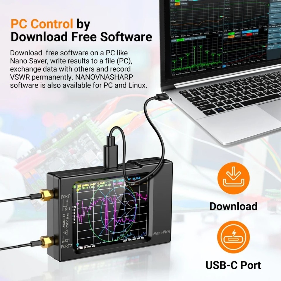 NanoVNA-H Vector Network Antenna Analyzer MF HF VHF UHF W/ Shell USB ...