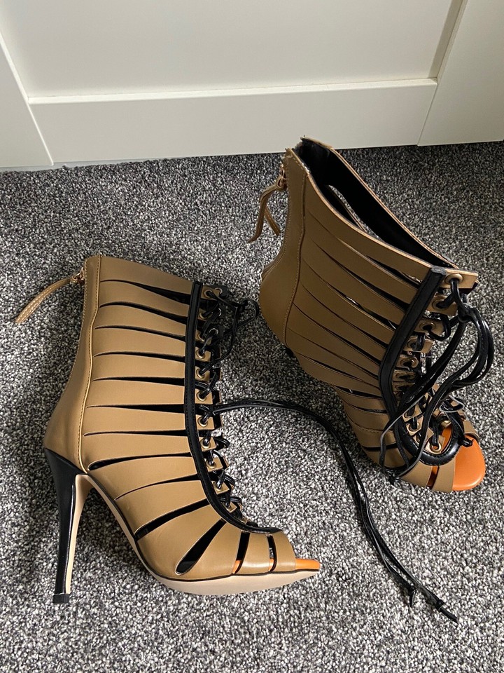 Original Intention Peep Toe Cut Out Gladiator Boots Lace Up Party Heels ...