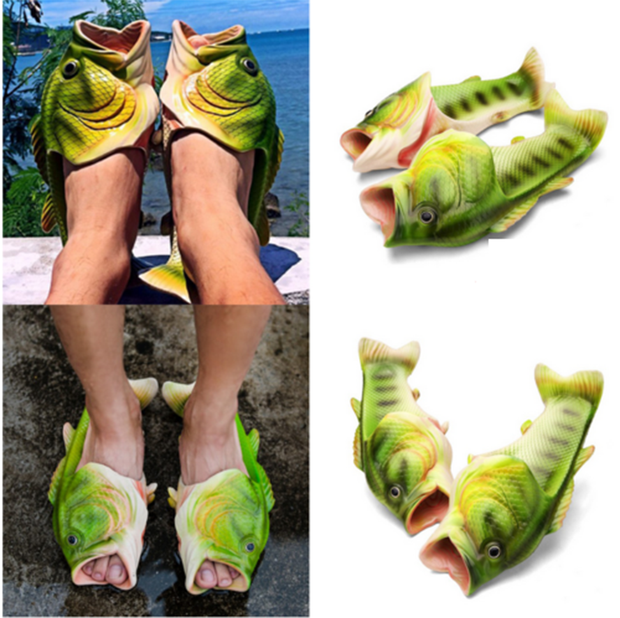 Men Women Fish Flip Flops The Original Bass Fish Slippers Funny Sandals ...