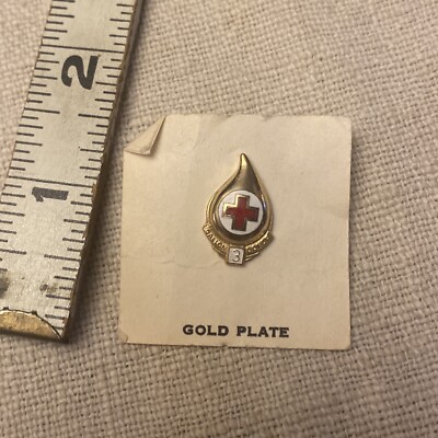American Red Cross Donor Pin 3 Gallon Blood Donation Gold Plate Enamel ...