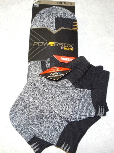PowerSox Men's PowerLiteS Lo Cut Socks Black 3 Pair Large for sale ...