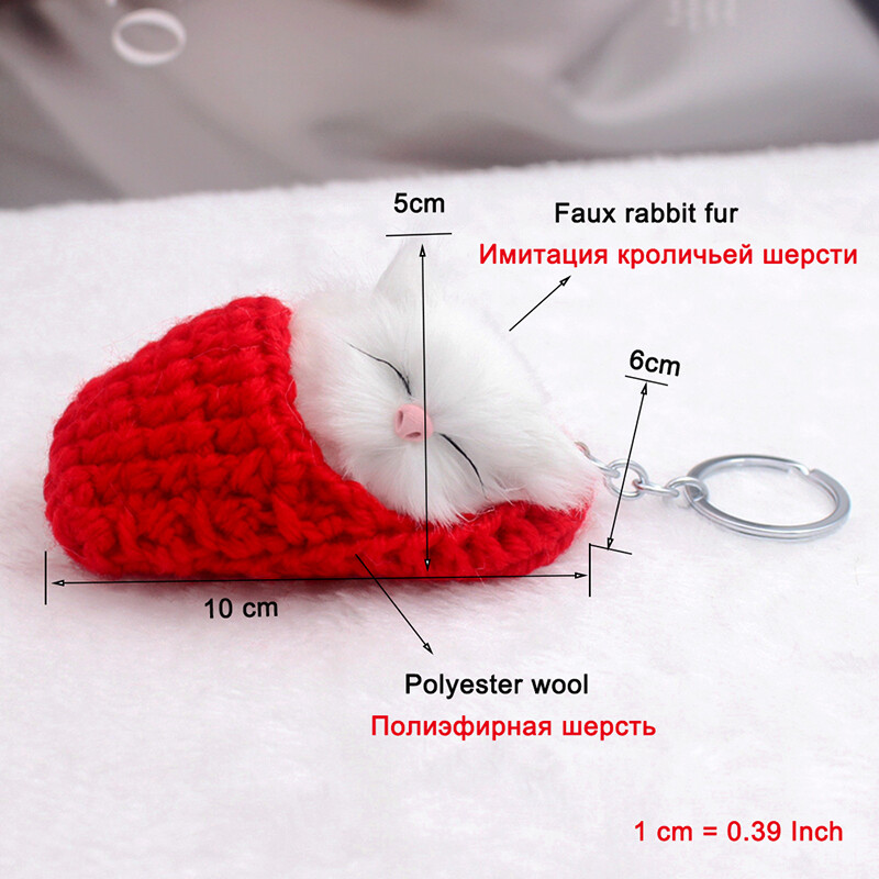 Cute Sleeping Cat Pompom Keychains Rings Car Fluffy Chains Key Kitten ...
