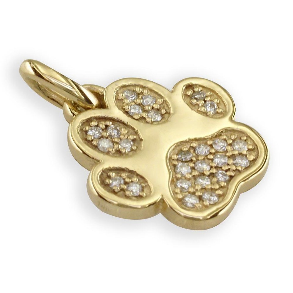 Small Diamond Dog Paw Charm, 0.24CT in 14K Yellow Gold | eBay