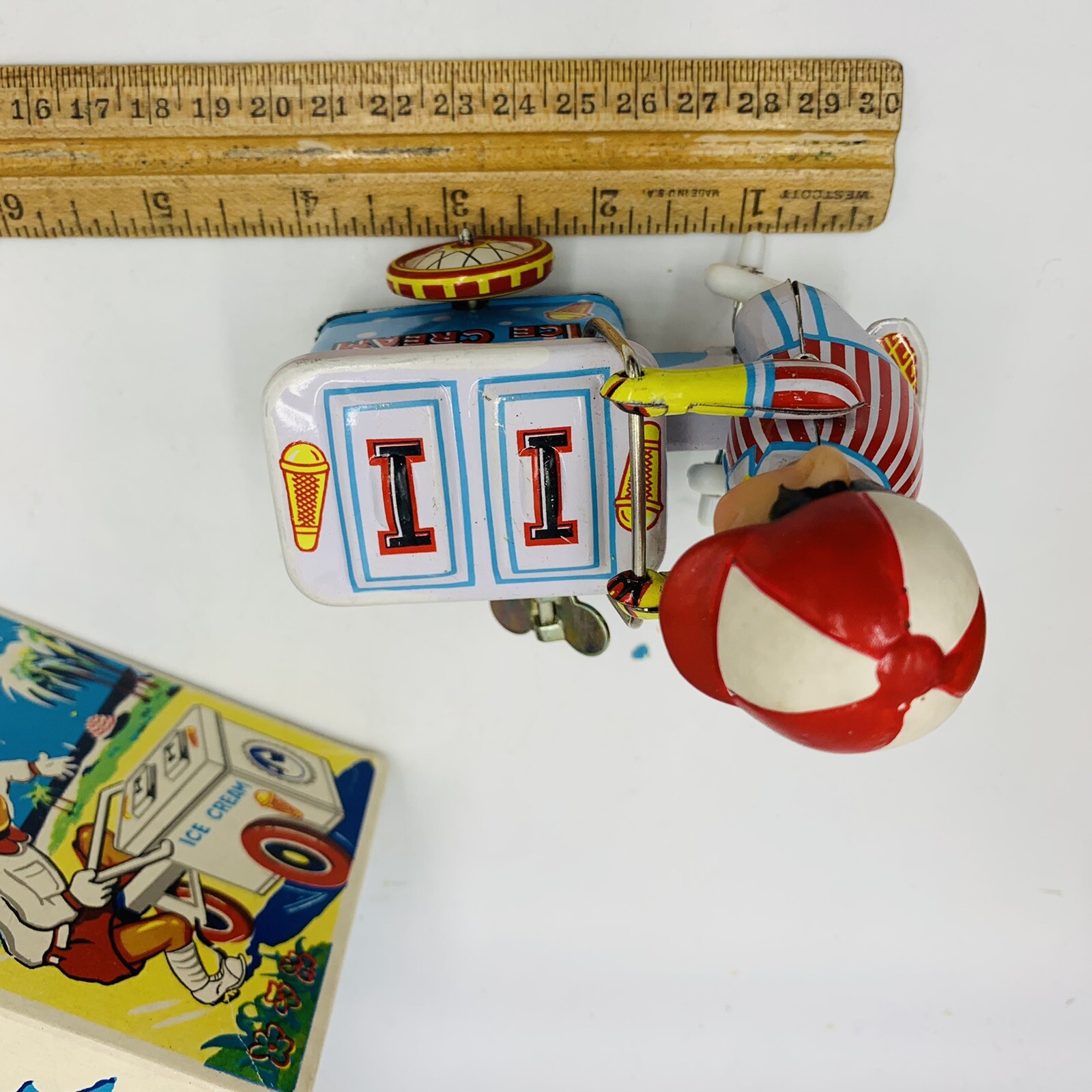 Vtg Repro Clockwork Ice Cream Vendor Metal Wind Tin Up Toy Kitsch ...