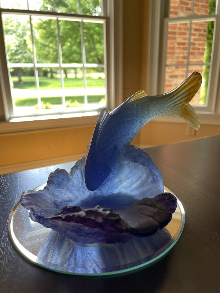 Signed Daum Pate De Verre Leaping Fish On Wave Trinket Dish- MINT | eBay