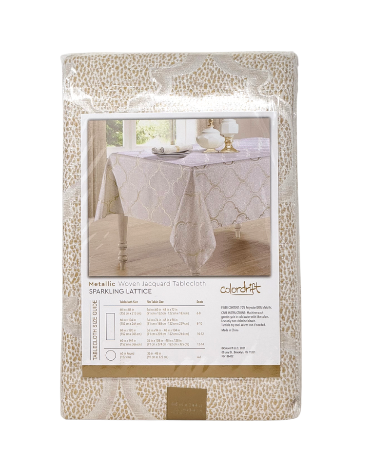 Colordrift 60 x 144" Sparkling Gold Silver Lattice Luxurious Jacquard ...