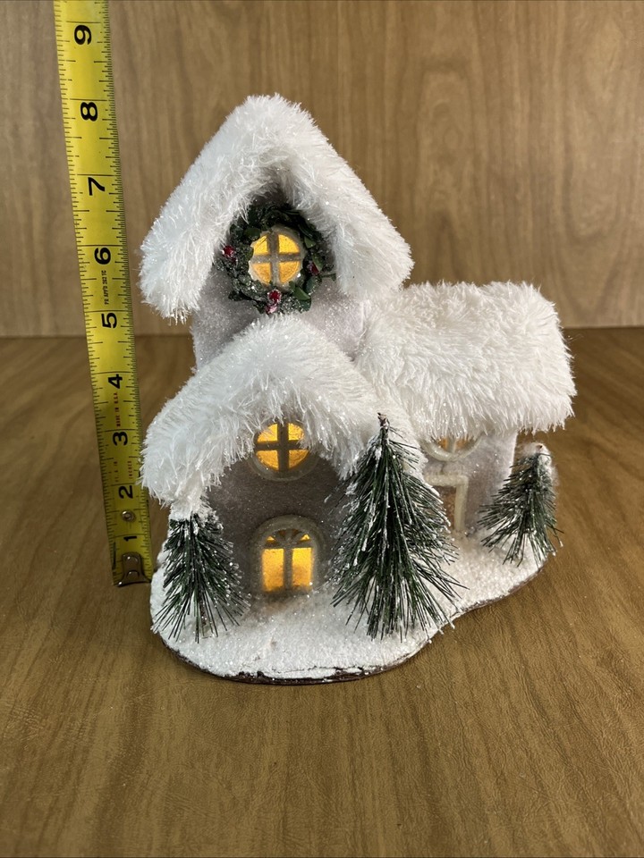 Glitter Snow Fur Cardboard Putz Style House Christmas Village White 8 ...