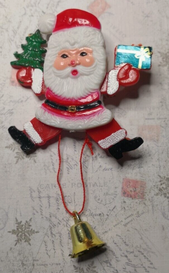 Vintage Christmas Santa Pull Bell Jump Up Plastic Pin Brooch | eBay