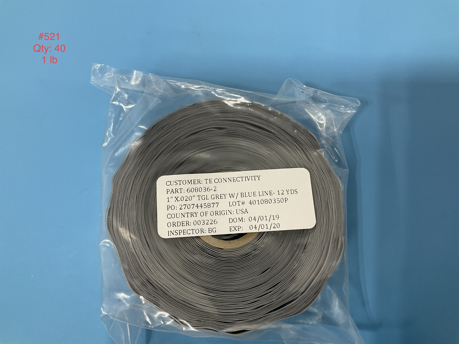 TE Connectivity 608036-2, TGL grey w / blue line Silicone Fusion Tape ...