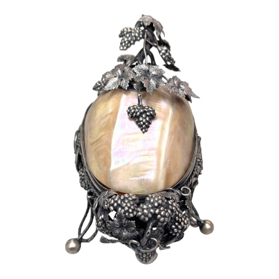 9" Antique French Palais Royal MOP Mother of Pearl Box Poche Shell ...