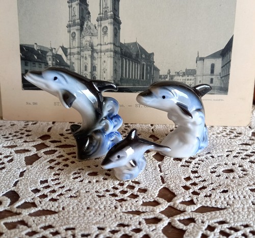 Vintage Porcelain, Dolphins, set figurines, porcelain figurine, Taiwan ...