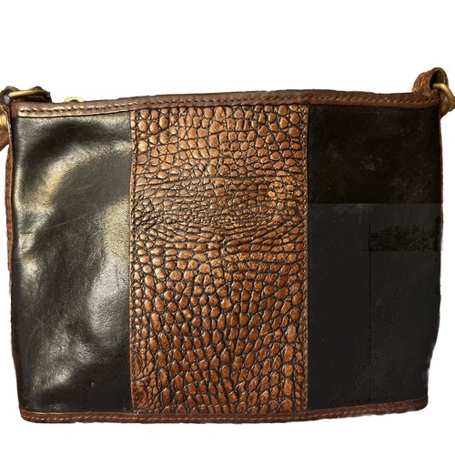 BRAHMIN Vintage Black Leather Brown Croc Accent Crossbody Shoulder ...