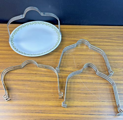 4 Vintage MCM Metal Dish Plate Carrier Handle Holder Lot of 4 Silver ...