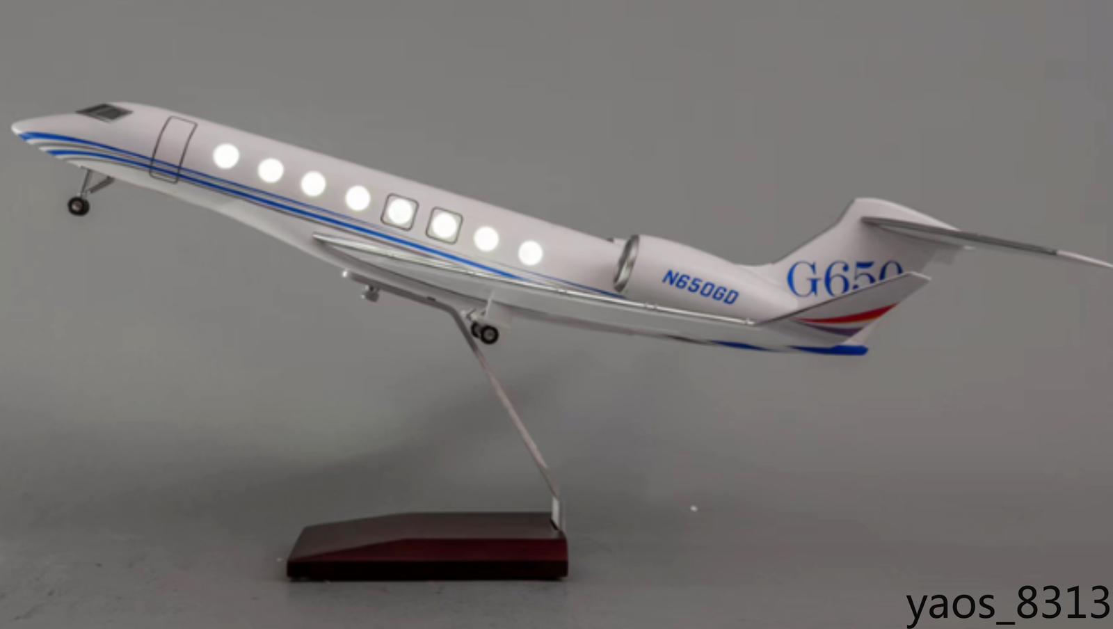 1/70 Gulfstream G650ER LED Light Painted Private Jet Model with Landing ...