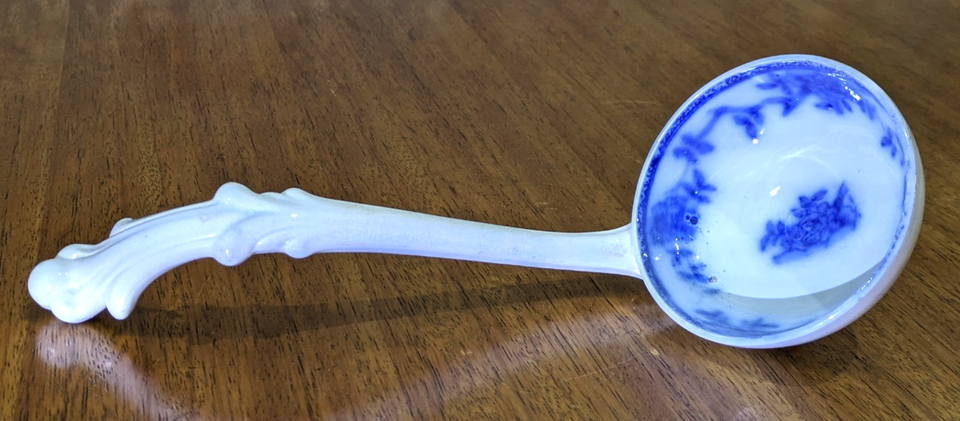 Large Victorian Flow Blue Ceramic Pottery Transfer Ladle Spoon 19th ...