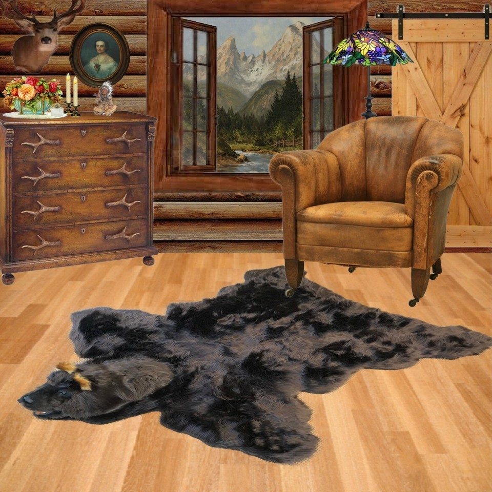 Plush Black Bear Skin Area Rug, Plush Faux Fur, Realistic, Life Size | eBay