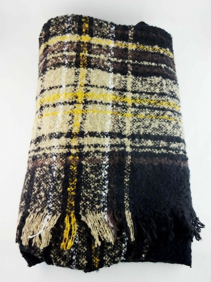 Blanket Scarf Black Plaid Border 54 Inch Square Fall Winter Wrap | eBay