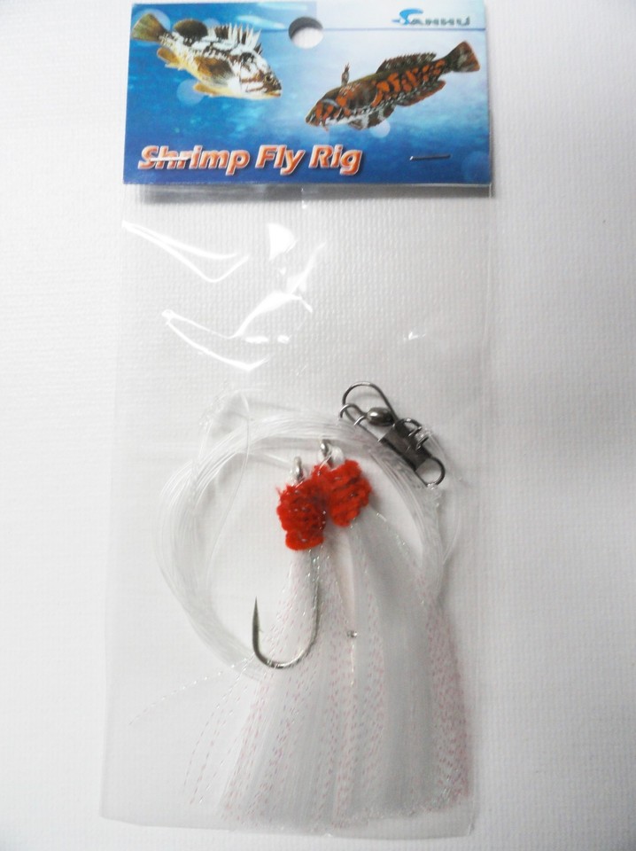 5/0 Shrimp Fly Rigs Rock Fishing Lures White & Red / Yellow Select QTY ...