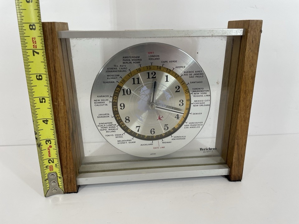 Vintage Verichron World Time Desk Top Clock Teak Tested Works | eBay