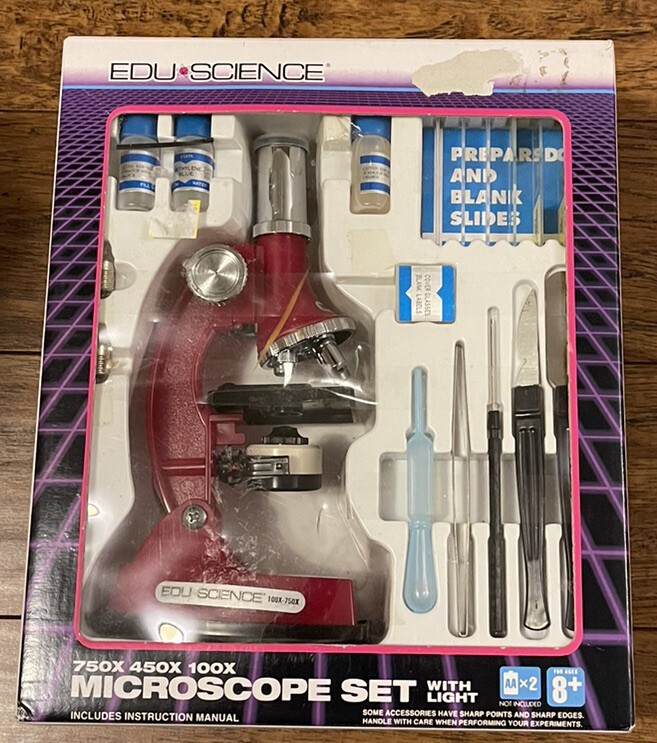 EDU Science 750X 450X 100X Microscope Set With Light with Original Box ...
