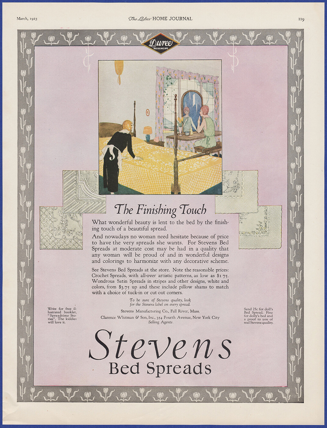 Vintage 1923 STEVENS Bed Spreads Bedding Art Décor Ephemera 20's Print ...