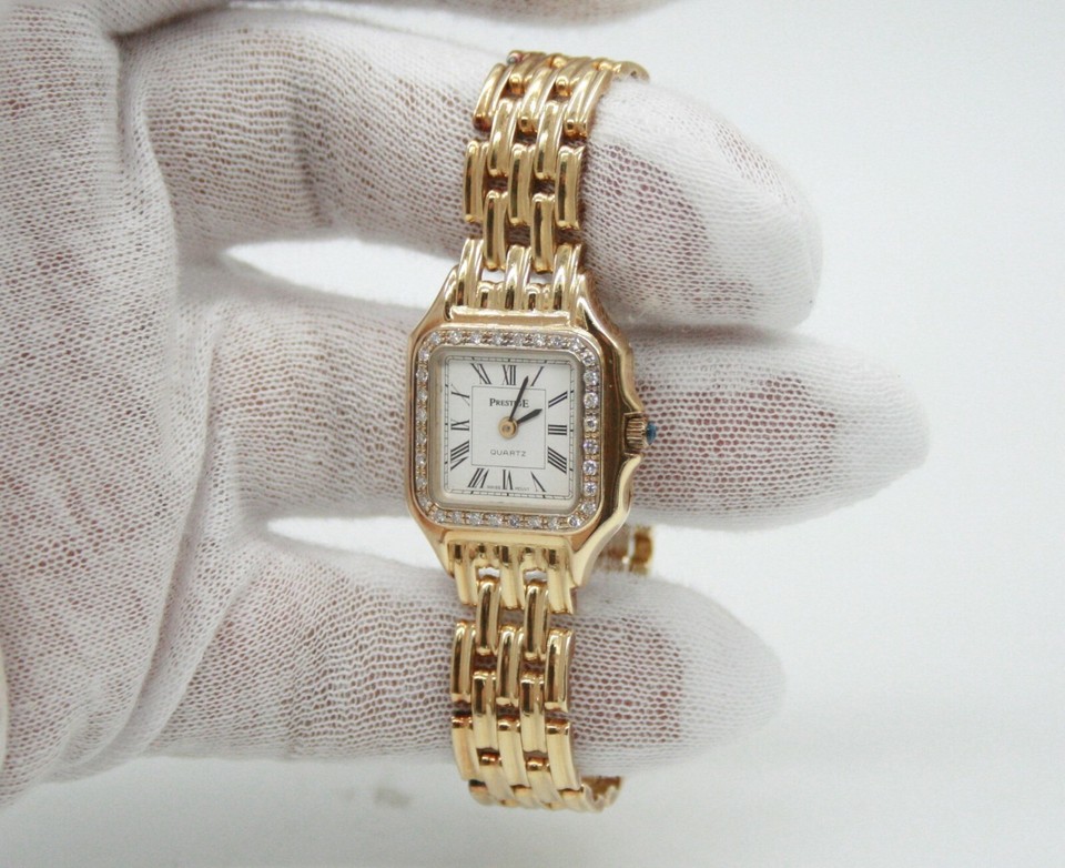 LADIES PRESTIGE 14K YELLOW GOLD QUARTZ SWISS MADE DIAMOND BEZEL 23MM ...