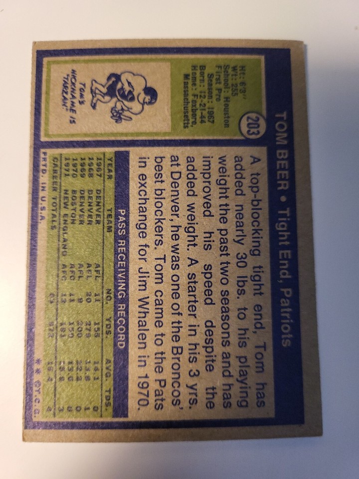 1972 TOPPS Tom Beer football card #203 | eBay