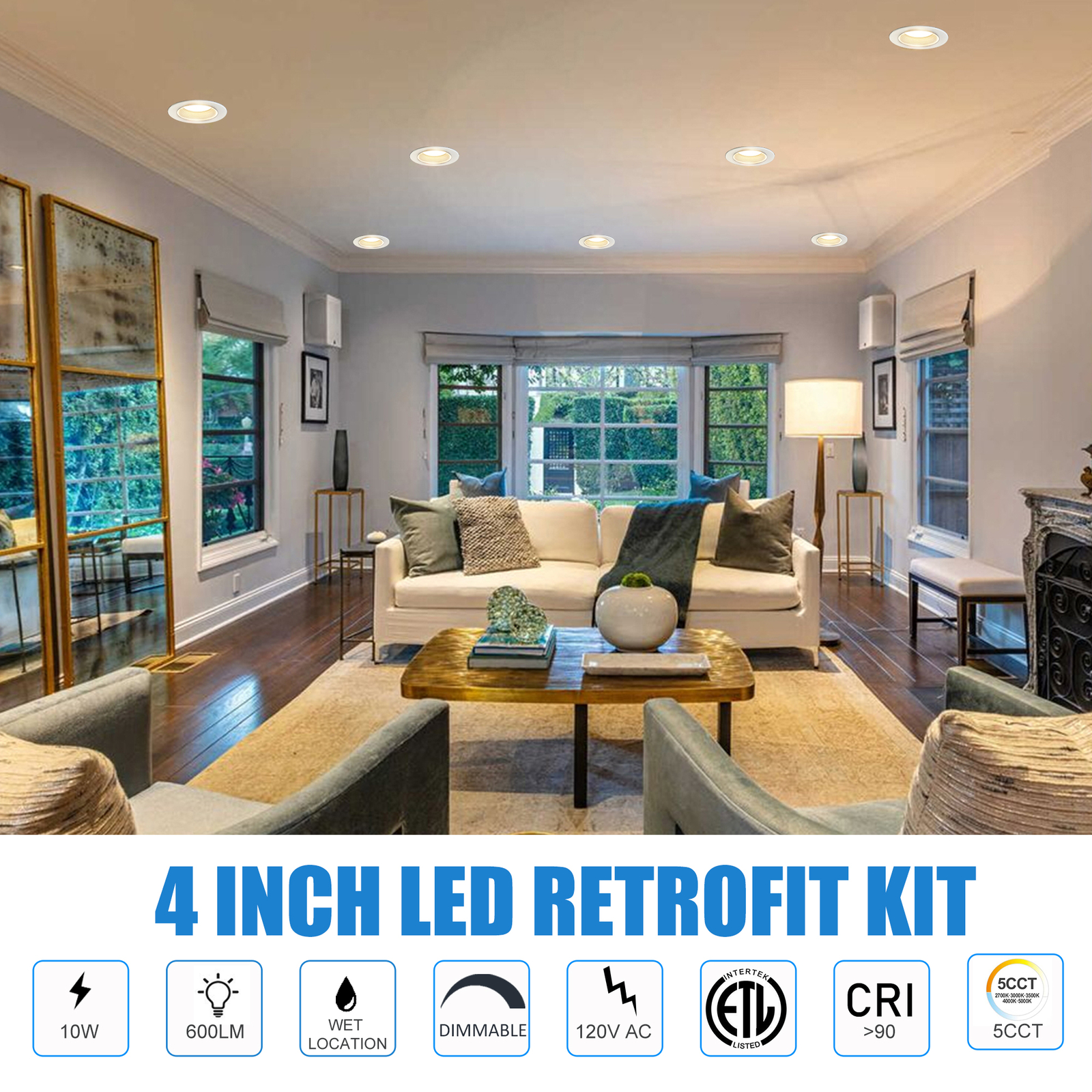 6/12 Pack 4'' LED Can Light Retrofit 5CCT Baffle Trim Matte White ...