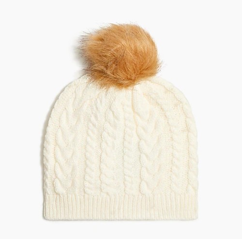 J.Crew Cable Knit Pom Pom Beanie Hat Ivory | eBay
