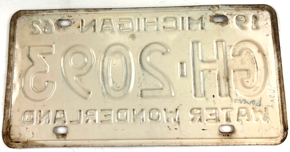 Vintage 1962 Michigan Car License Plate GH-2093 Garage Man Cave Pub ...