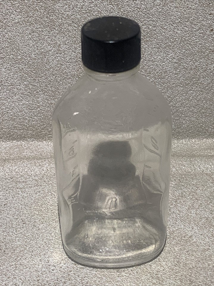 Vtg Brockway Sani Glas 3 iv clear Glass Medicine Bottle- Screw On Black ...