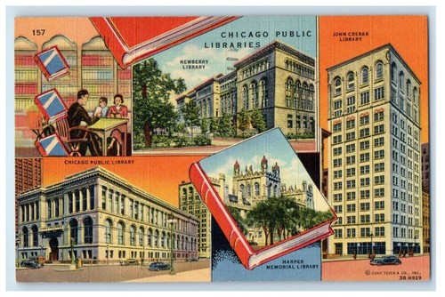 1949 Chicago Libraries Building Illinois IL Multiview Posted Vintage ...