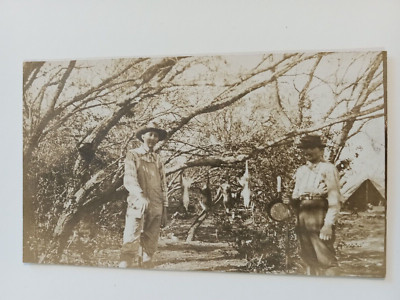 HUNTING RPPC REAL PHOTO POSTCARD 1915 ERA 4 RABBITS + FRYING PAN GUNS ...