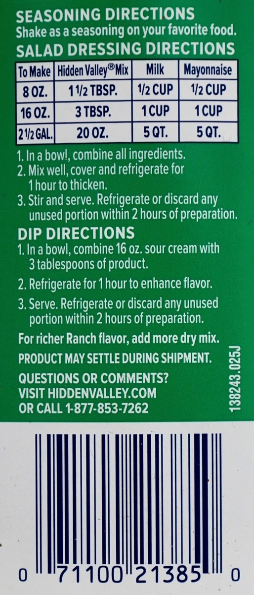 Hidden Valley Ranch Barcode