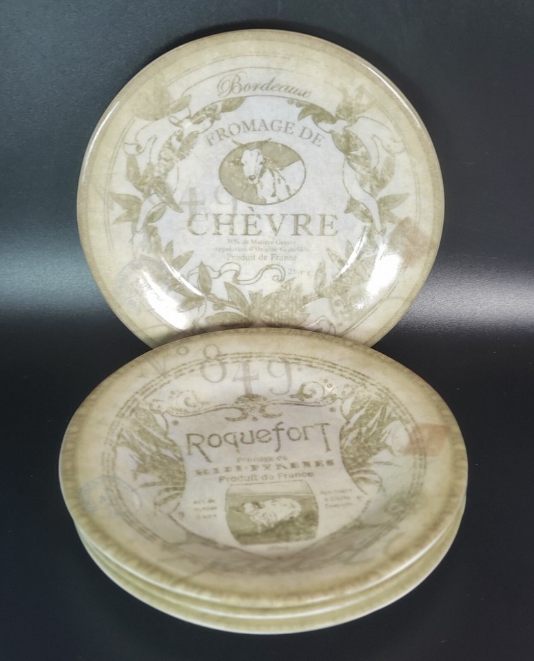 222 FIFTH 4pc FRENCH VINTAGE Cheese Appetizer Plates 6 3/8" Chevre ...
