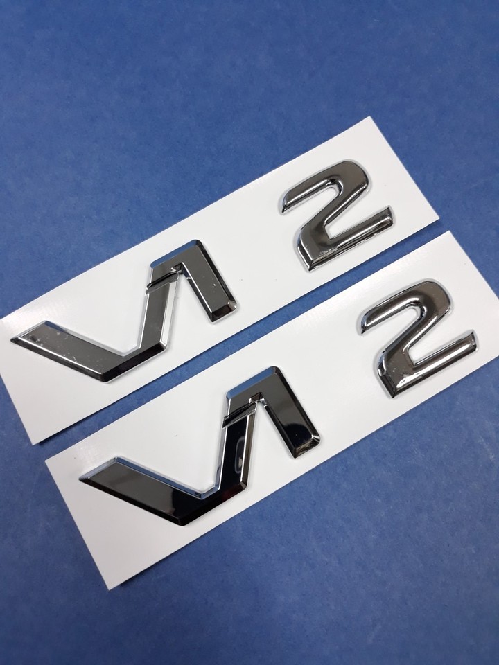 TWO CHROME * V12 * LETTER EMBLEM BADGES MERCEDES BENZ S600 S65 AMG GTR ...