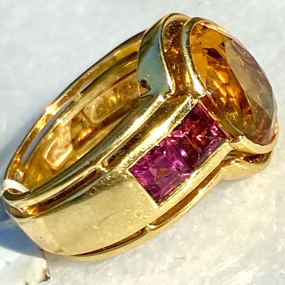 Antonini Milano 18K Yellow Gold Citrine Pink Tourmaline Cocktail Ring ...