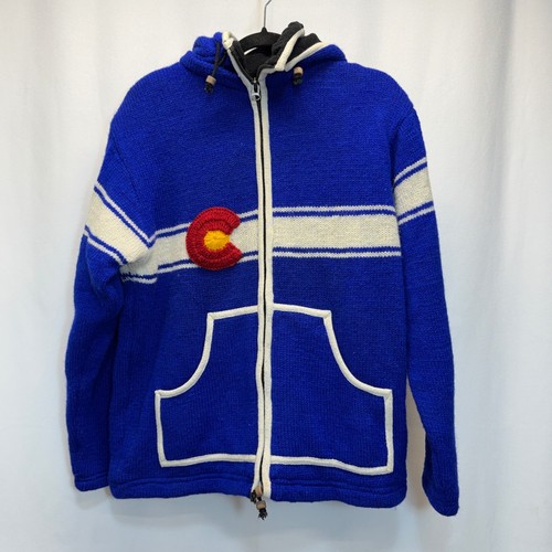 Blue Wool Colorado Flag Full Zip Hoodie Sweater Made in Nepal Large ...
