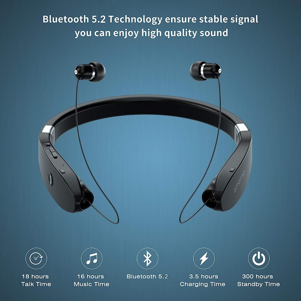 Foldable Bluetooth Headphones Wireless Neckband Headset with ...