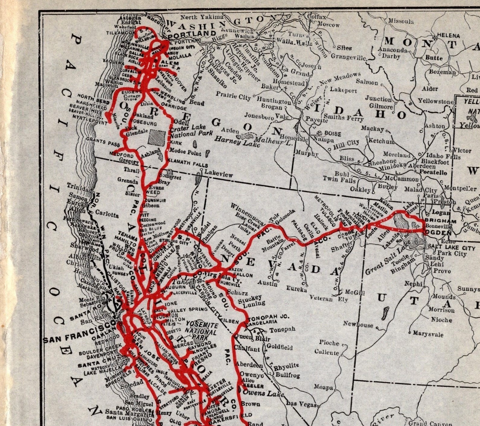 1916 Antique SOUTHERN PACIFIC RAILROAD Map Vintage Railway Map Wall ...