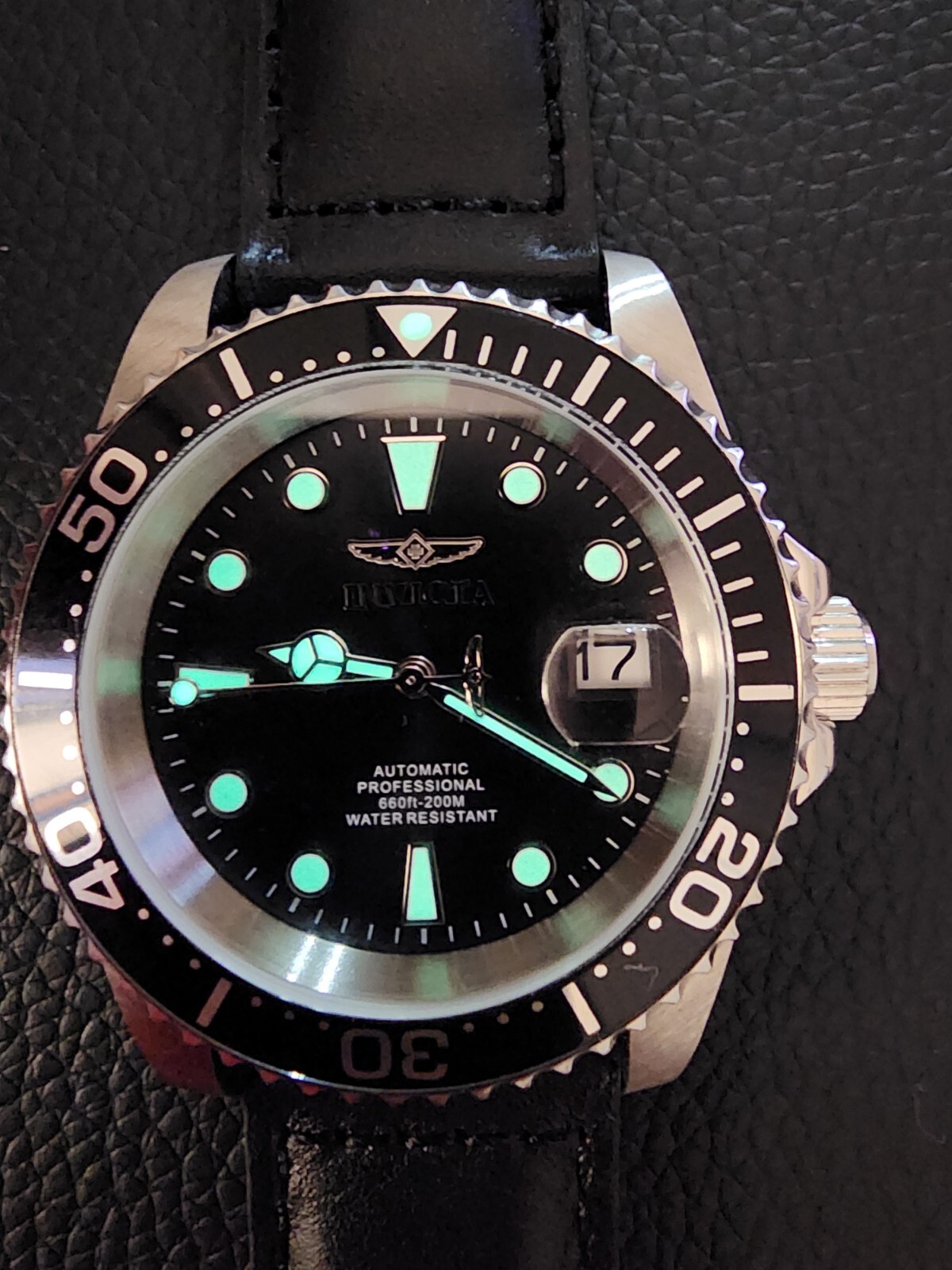 Invicta Pro Diver Automatic Black Dial 30091 on All Leather Strap or SS ...