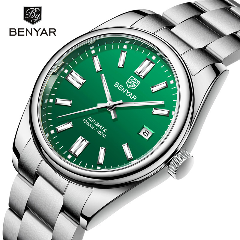 BENYAR Men's Automatic Watch Green Dial Waterproof Stainless Steel ...