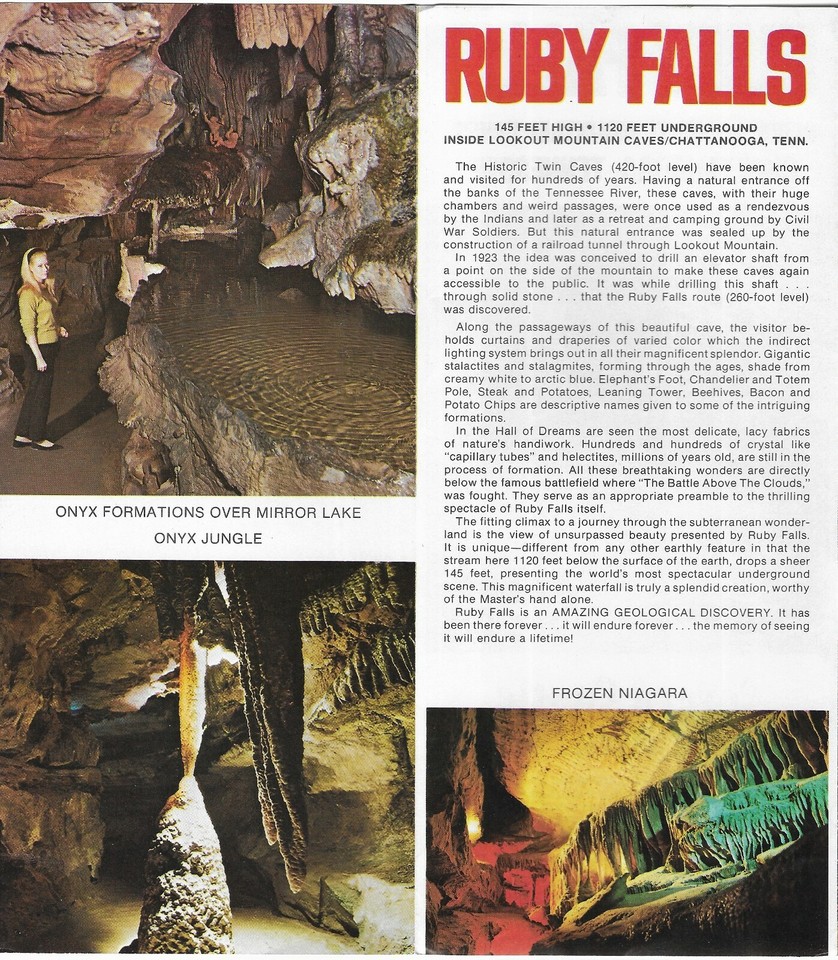 Vintage Brochure Ruby Falls Lookout Mountain Caves Chattanooga Tennessee 1960s | eBay