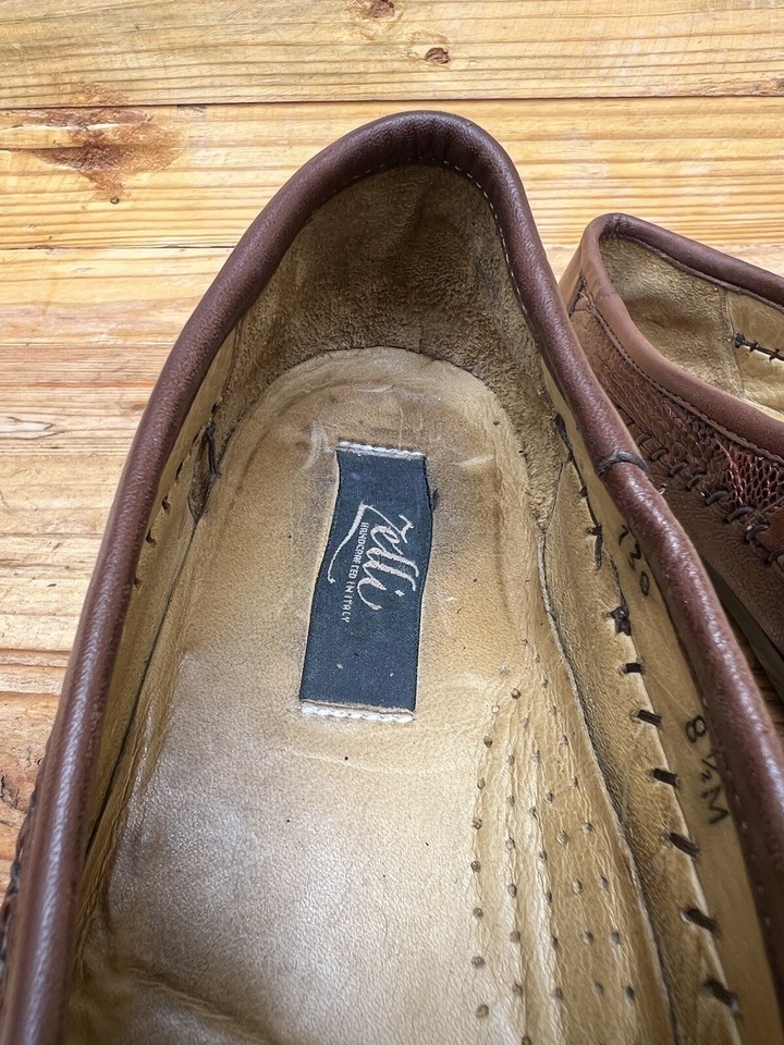 Mens Zelli Exotic Genuine Ostrich Brown Leather Milano Penny Loafer ...
