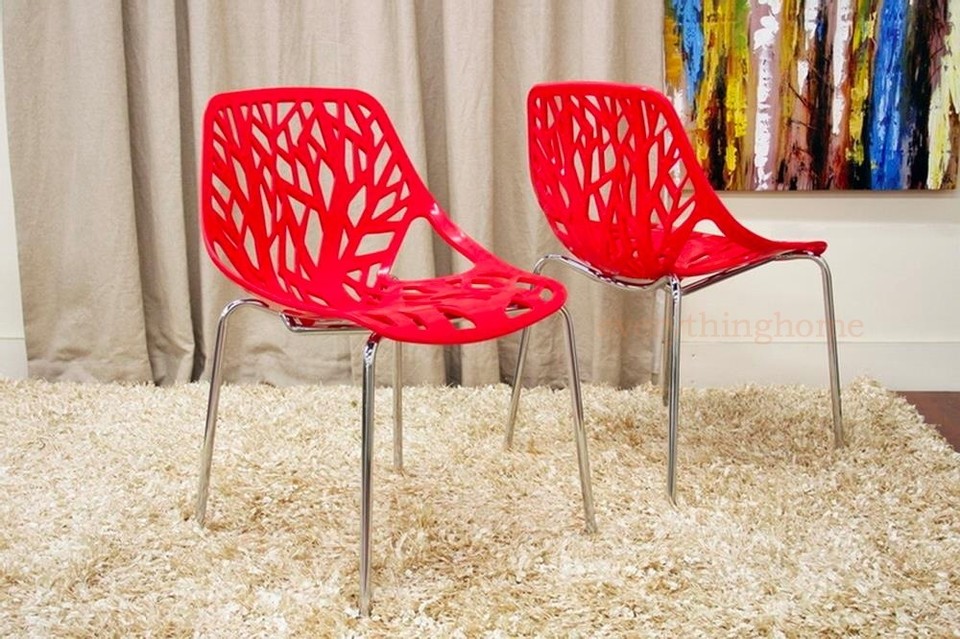 2 Tree Branch Birch Stencil In/Out Birds Nest Dining Chairs -Whi Grn ...