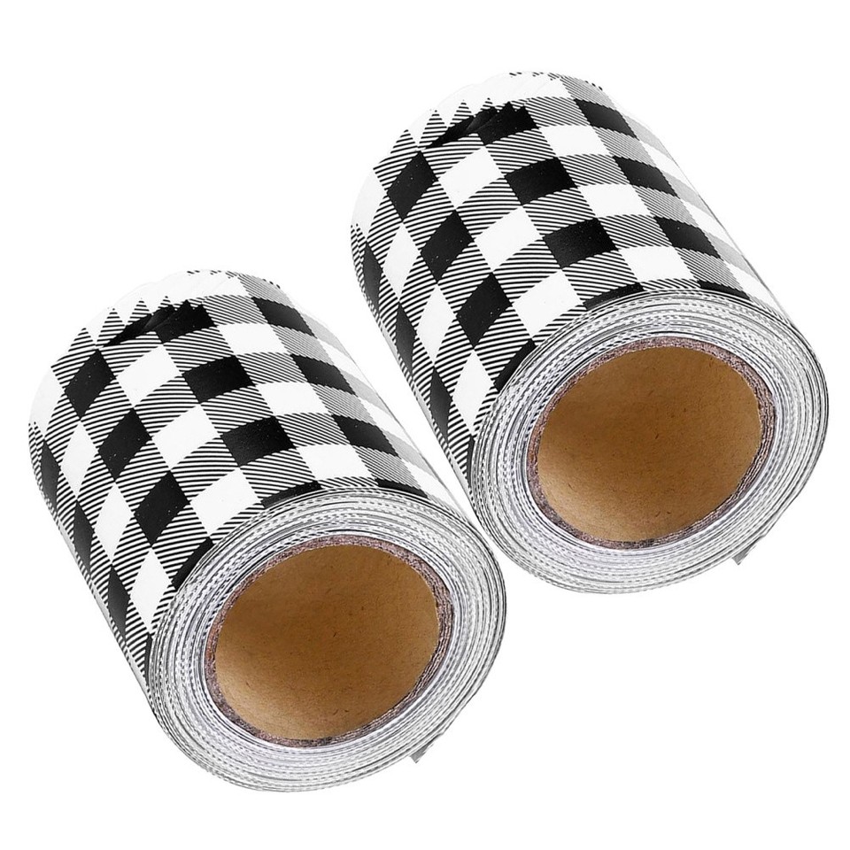 2 Rolls Checked Bulletin Board Borders Checkered Black White Stickers ...