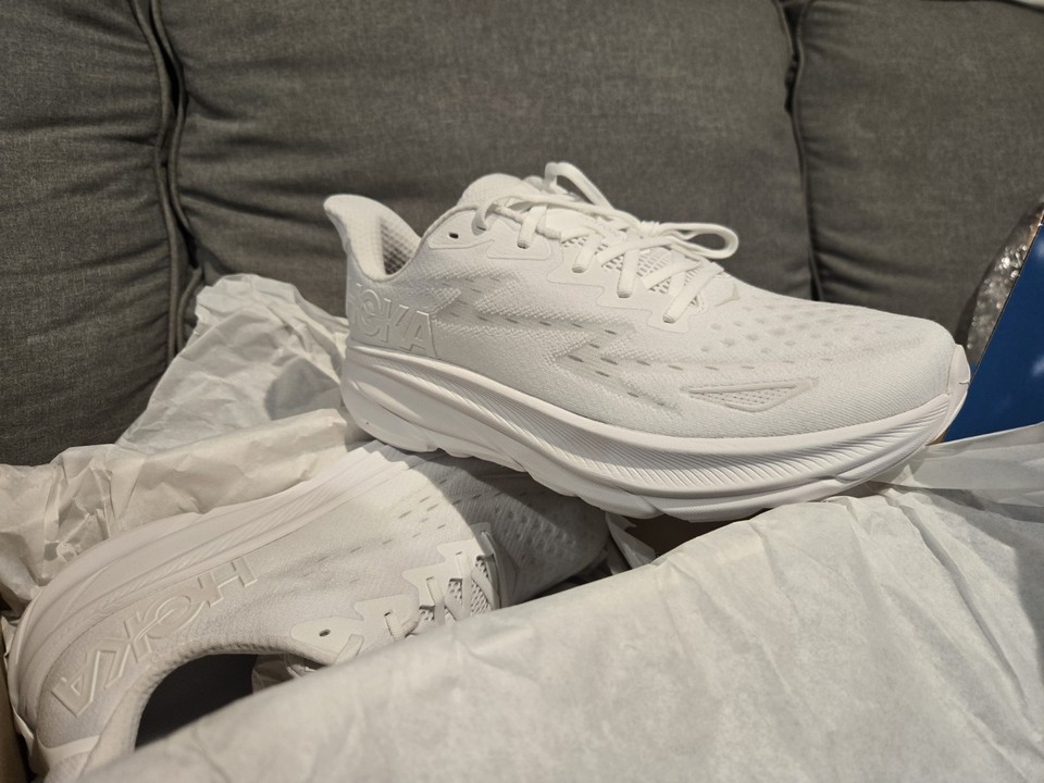 Mens Size 10 Hoka One Clifton 9 Triple White Running Shoes 1127895 WWH ...