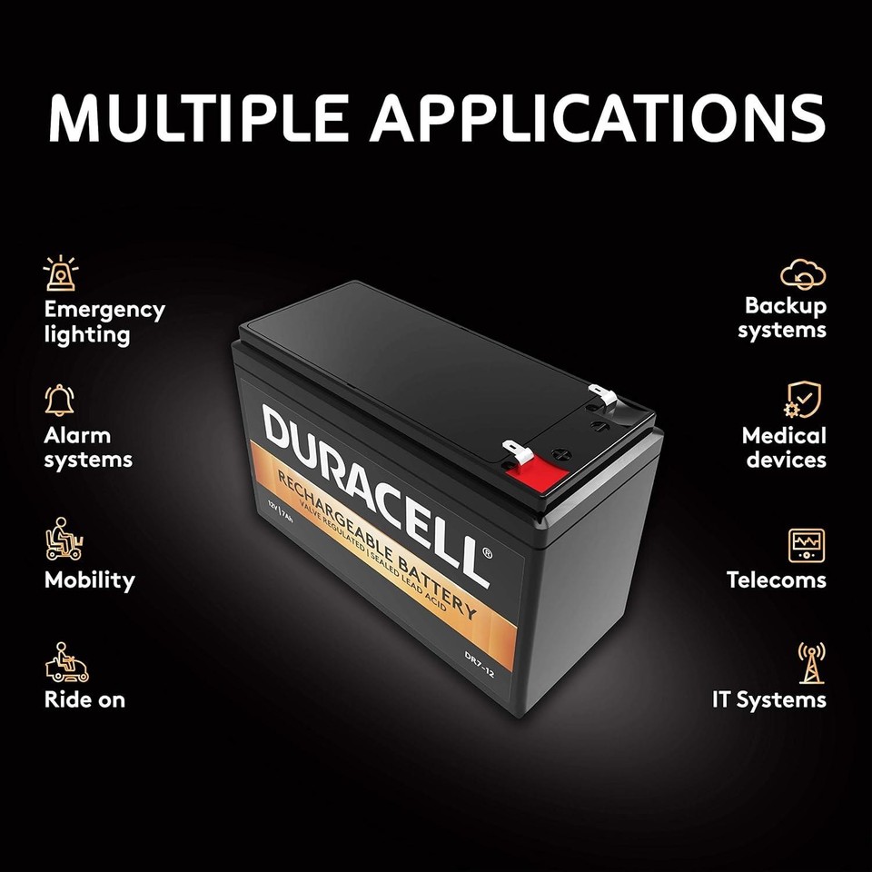 Duracell Battery 12V 7Ah VRLA Sealed Lead Acid Replaces APC RBC17 RNC2 ...