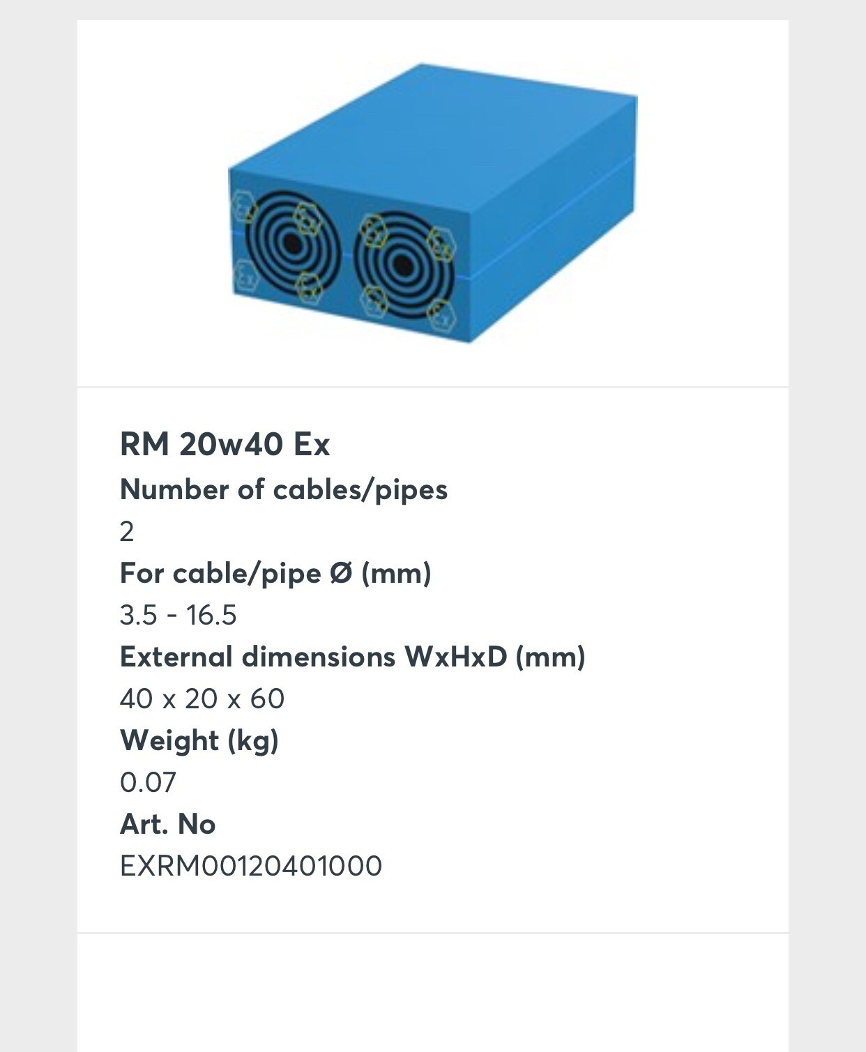 29 x Ex Rated Roxtec Modules (RM 20w40 Ex) EXRM00120401000 For 3.5-16 ...